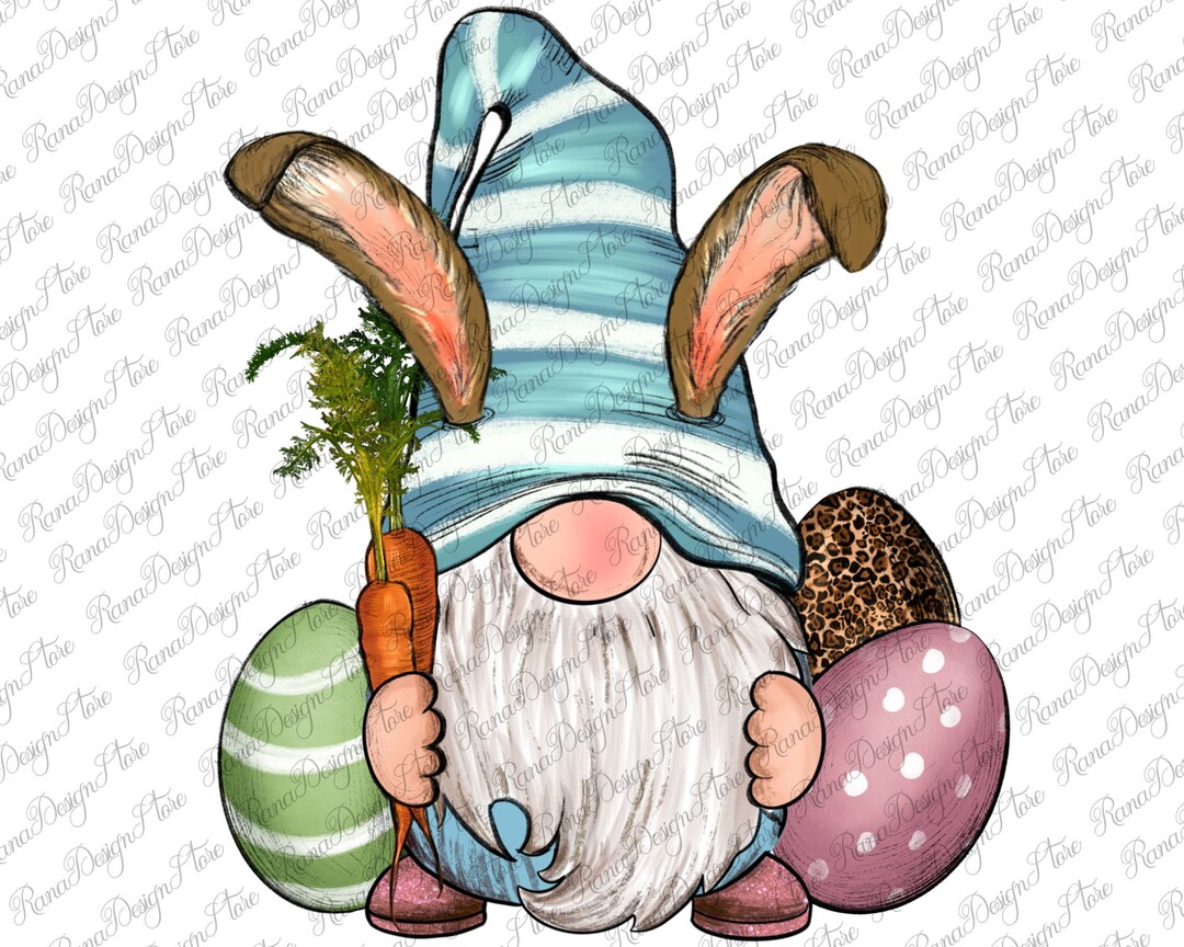 Easter Bunny Gnomes With Egg and Carrot Png, Hand Drawing Gnomes Png ...