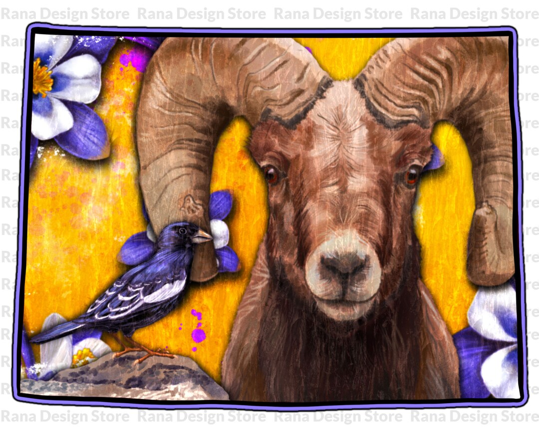 Colorado State Symbols Map Sublimation Design,rocky Mountain Bighorn ...