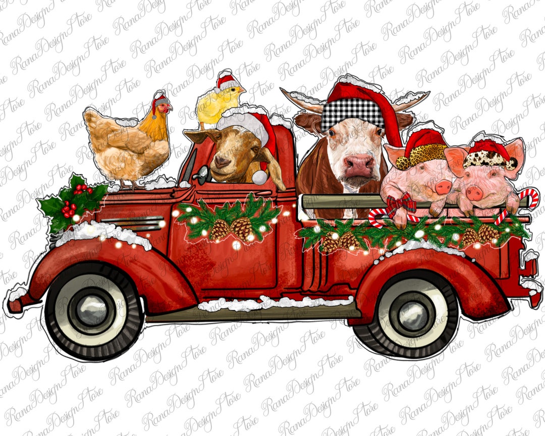 Christmas Truck With Farm Animals Png Sublimation Design, Christmas ...