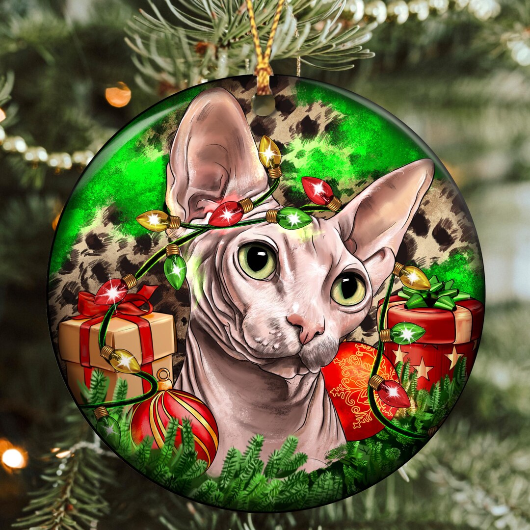 Christmas Sphynx Cat Ornament Png, Western Christmas Ornament, Round ...