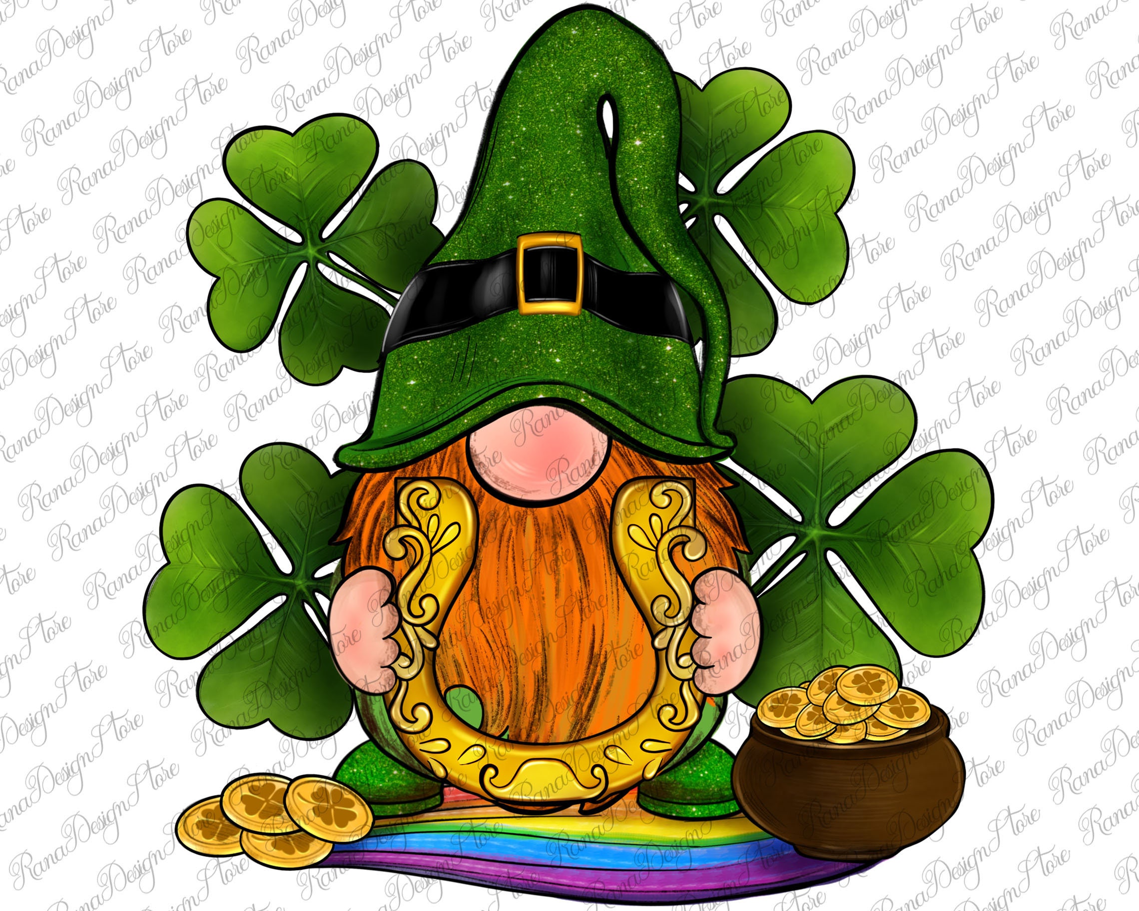 St. Patrick's Day Gnomes Shamrock Gold Horseshoes Rainbow Png ...