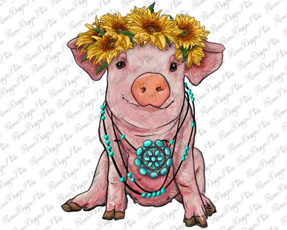 Sunflower Pig With Gemstone Png Sublimation Design Pig - Etsy