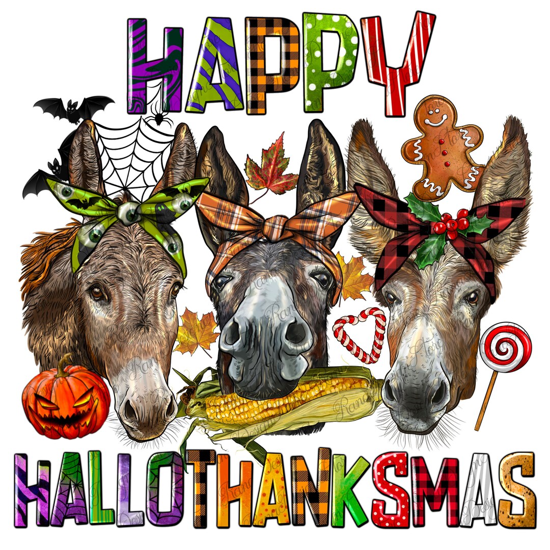 Happy Hallothanksmas Donkeys Png Sublimation Design Download, Halloween ...