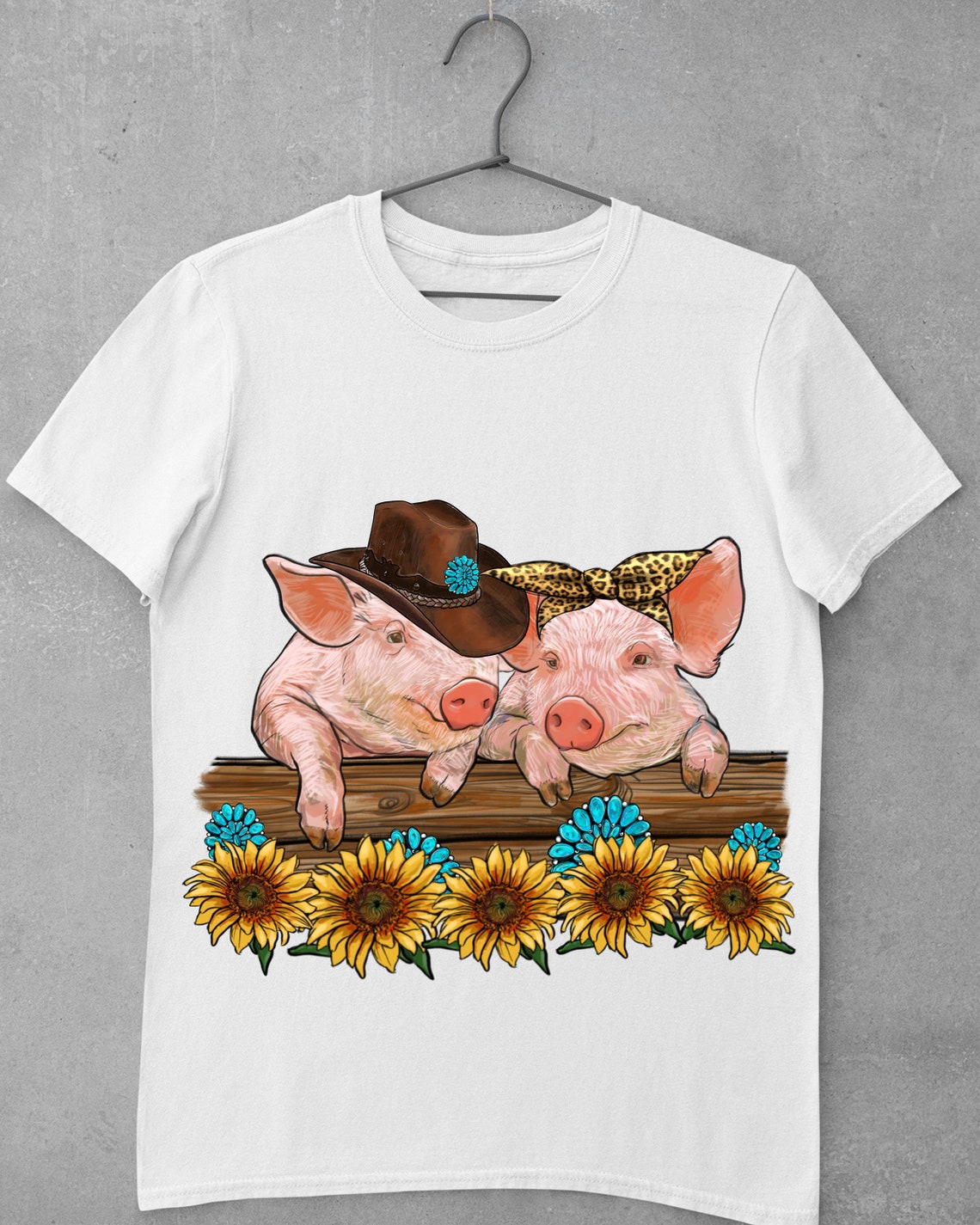 Western Sunflower Turquoise Pig Sublimation Design,sunflower Png,pig ...