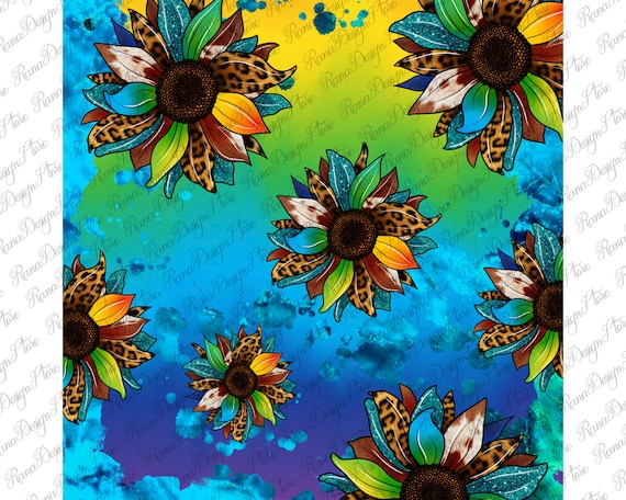 Turquoise Sunflower Background Sunflower Png Leopard - Etsy