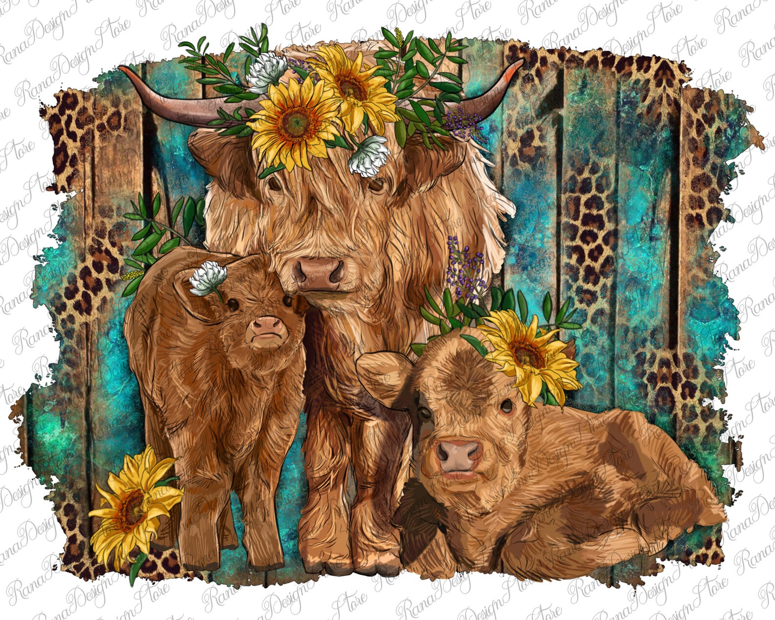 Western Cow Family Png Sublimation Design Cow and Calves - Etsy