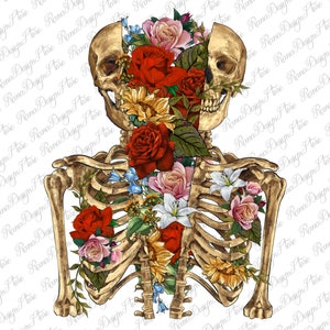 Flower Skeleton Png Sublimation Design, Hand Drawn Skeleton Png, Flower ...