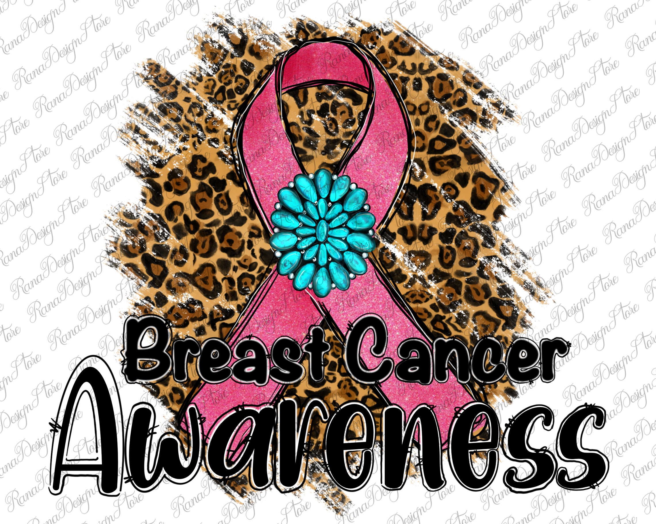Breast Cancer Awareness Ribbon With Leopard Background Png - Etsy