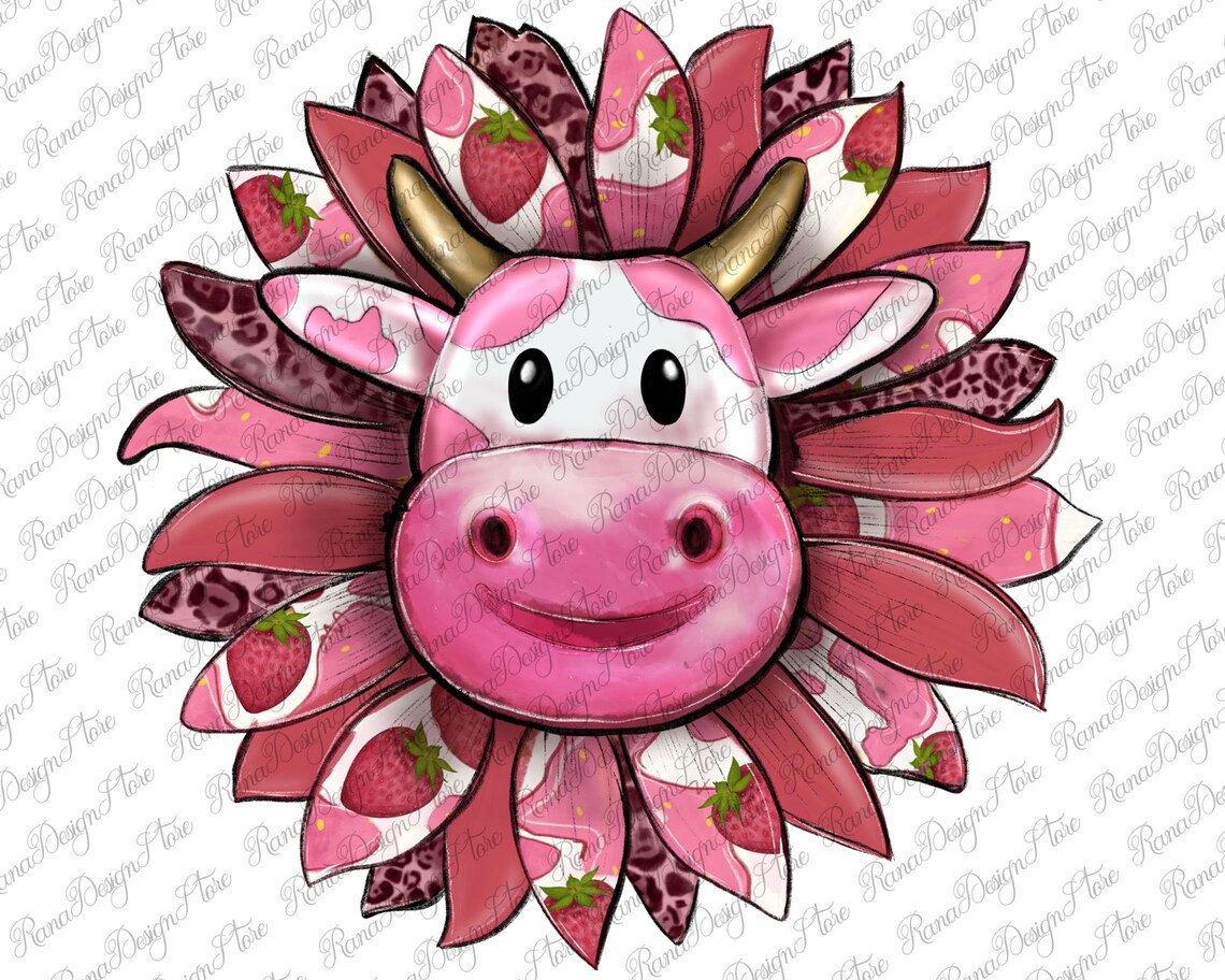 Strawberry Milkshake Cow Sunflower Png Sublimation Design Cow - Etsy