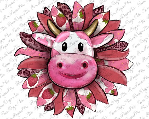 Strawberry Milkshake Cow Sunflower Png Sublimation Design Cow - Etsy