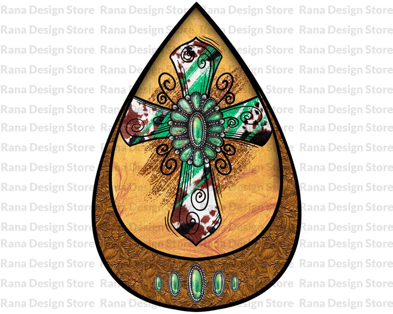 Western Teardrop Cross Earring Design Bundle, Cowhide, Turquoise ...