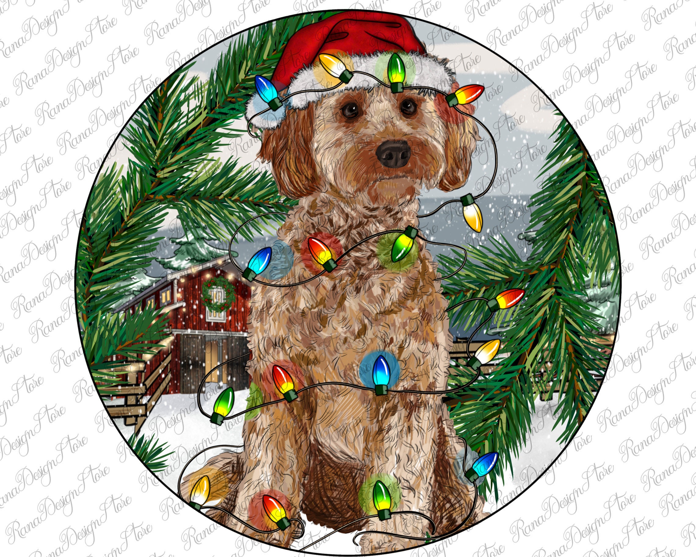 Cockapoo With Santa Hat Christmas Ornament Png, Western Christmas ...