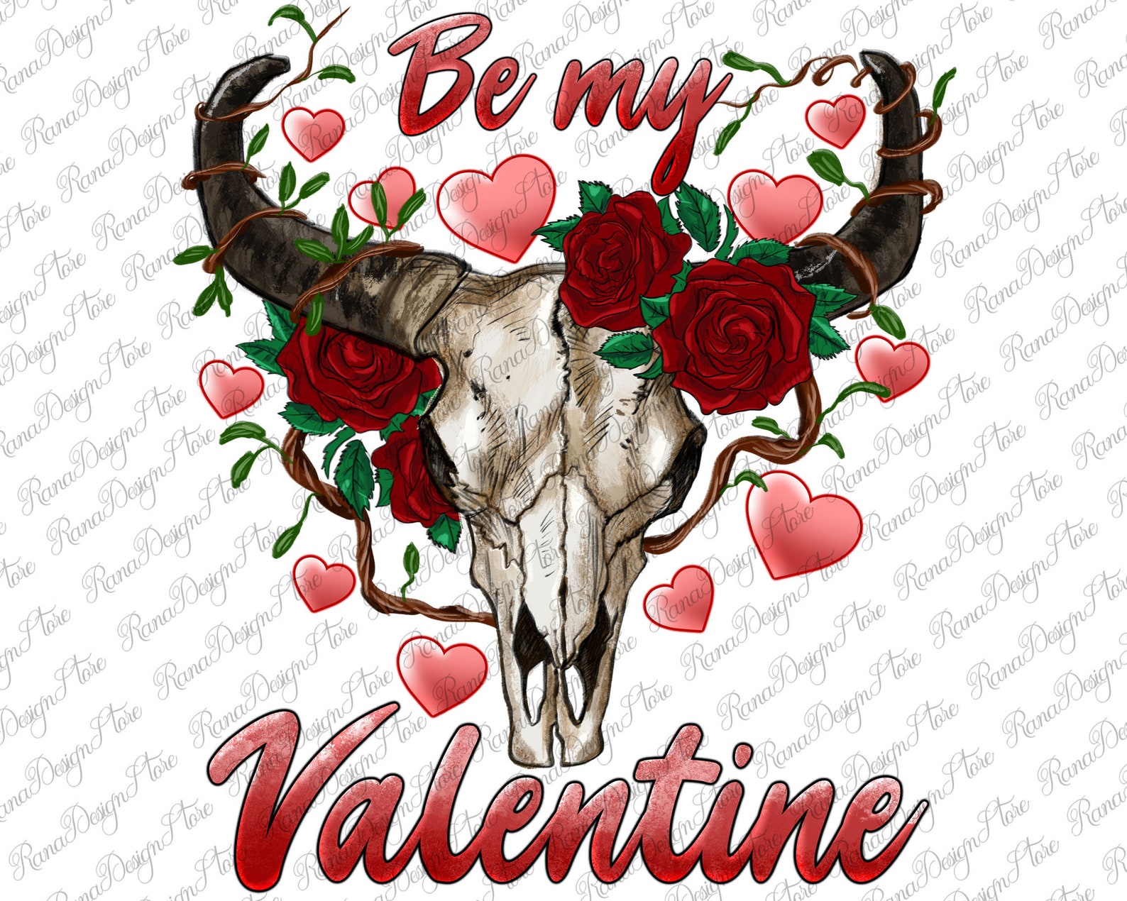 Be My Valentine Bull Skull PNG Sublimation Design, Valentines Rose Png ...