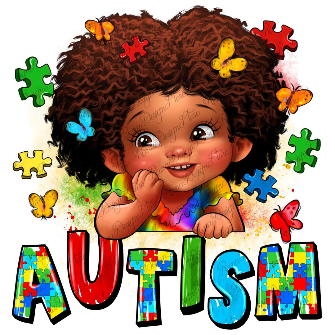 Autism Afro Girl Png Sublimation Design Download, Autism Awareness Png ...