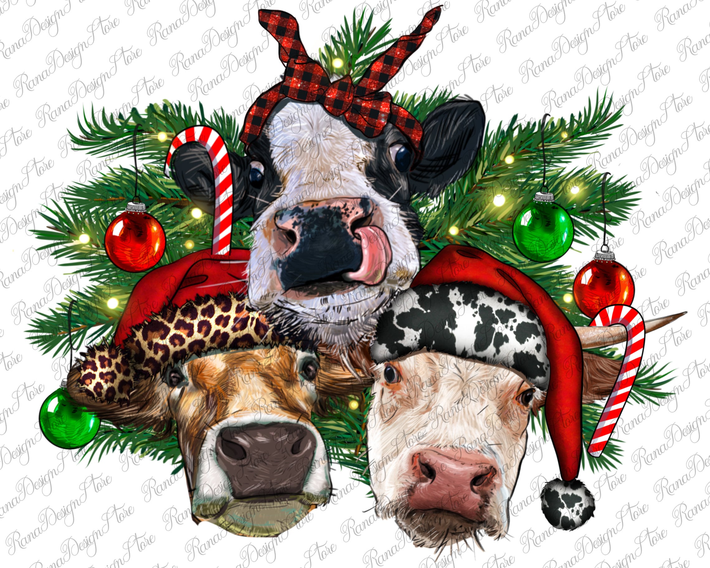 Christmas Cows With Tree Png Sublimation Design Christmas - Etsy