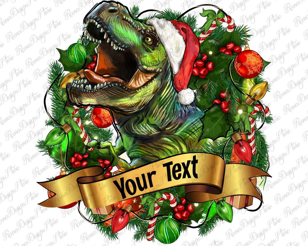 Christmas T-rex Customize Wreath Png Sublimation Design, Christmas Png ...