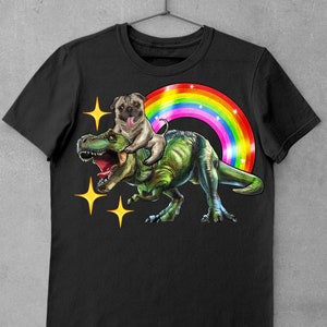 Pug Riding T-rex Dinosaur Rainbow Sublimation Design Pug and - Etsy