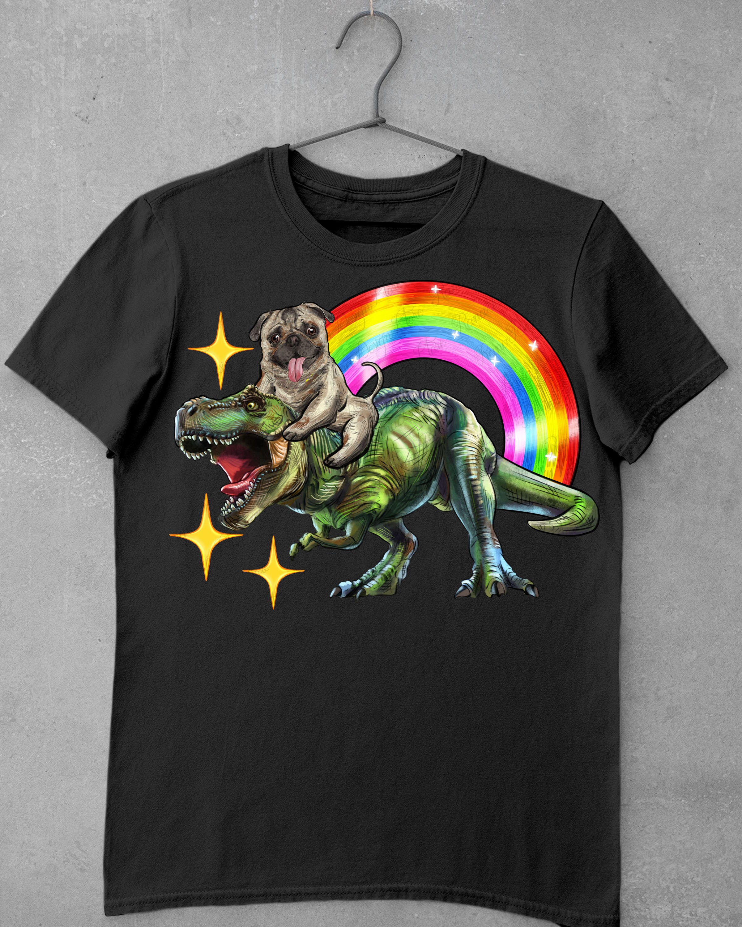 Pug Riding T-rex Dinosaur Rainbow Sublimation Design Pug and - Etsy