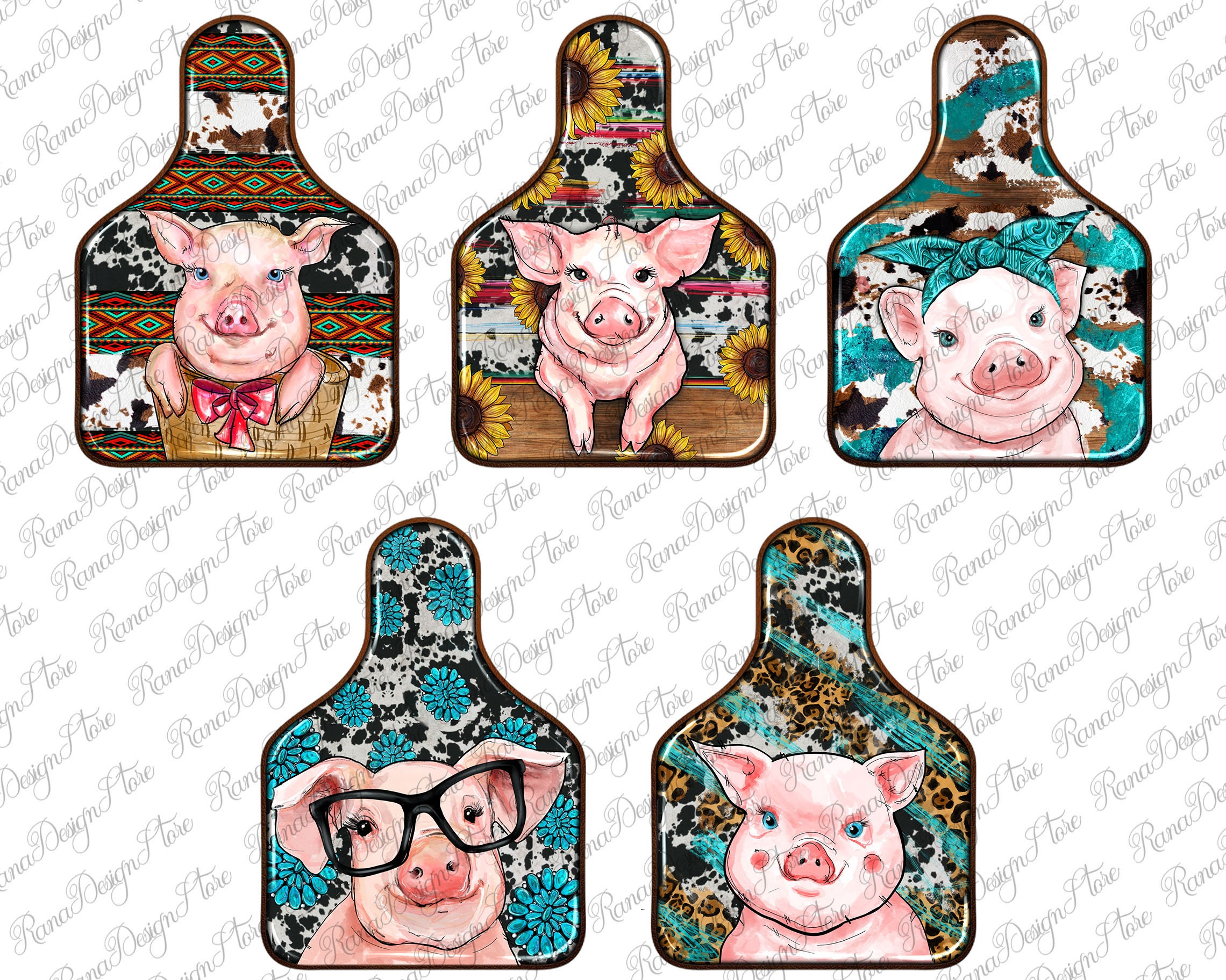 Western Pig Cow Tag Bundle Pngwestern Cow Tagglasses Pig | Etsy