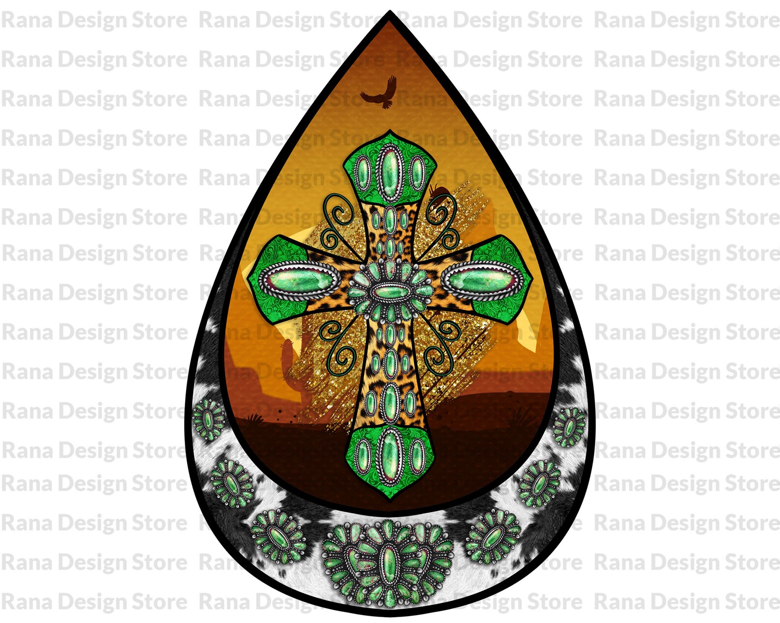 Western Teardrop Cross Earring Design Bundle, Cowhide, Turquoise ...