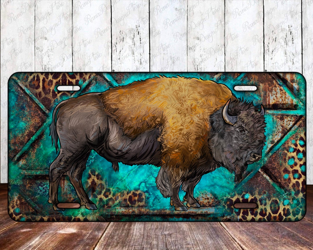 Bison With Leopard and Turquoise Licence Plate Sublimation Design ...