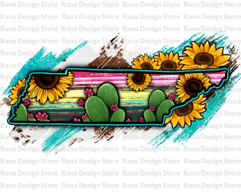 Tennessee Map Png, Sunflower and Cactus Tennessee Map Design, Tennessee ...
