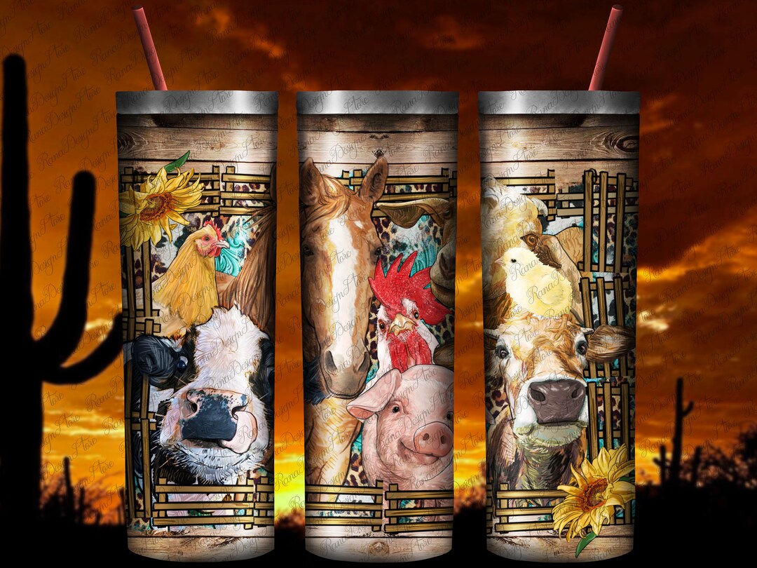 Western Farm Animals Tumbler 20oz Skinny Tumbler Png Design, Farm Life ...
