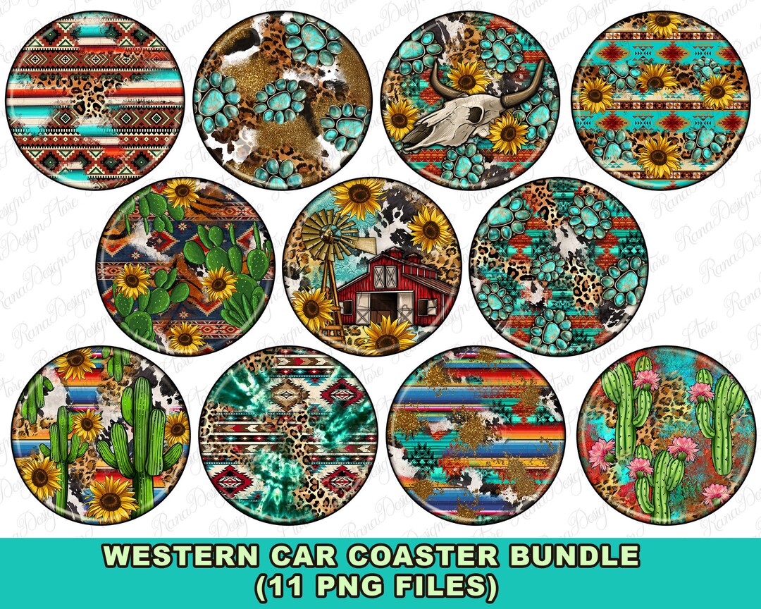 Western Car Coaster Png Sublimation Design Bundle, Car Coaster Bundle ...