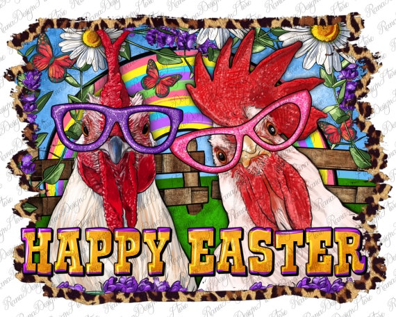 Happy Easter Roosters Png Sublimation Design Easter - Etsy