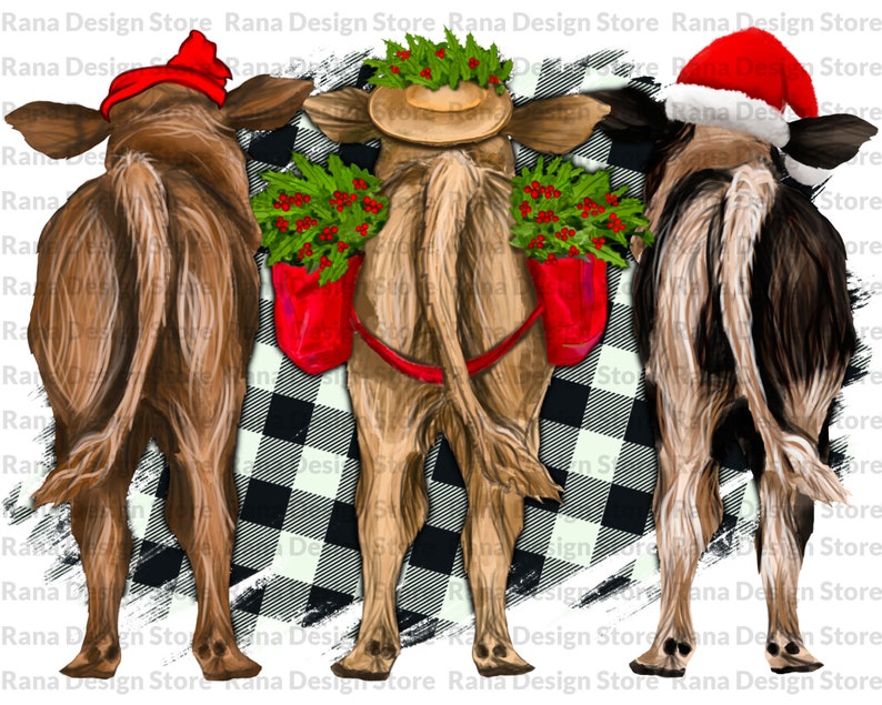 Christmas Heifers Front and Back View Set Design Bundle PNG, Christmas ...