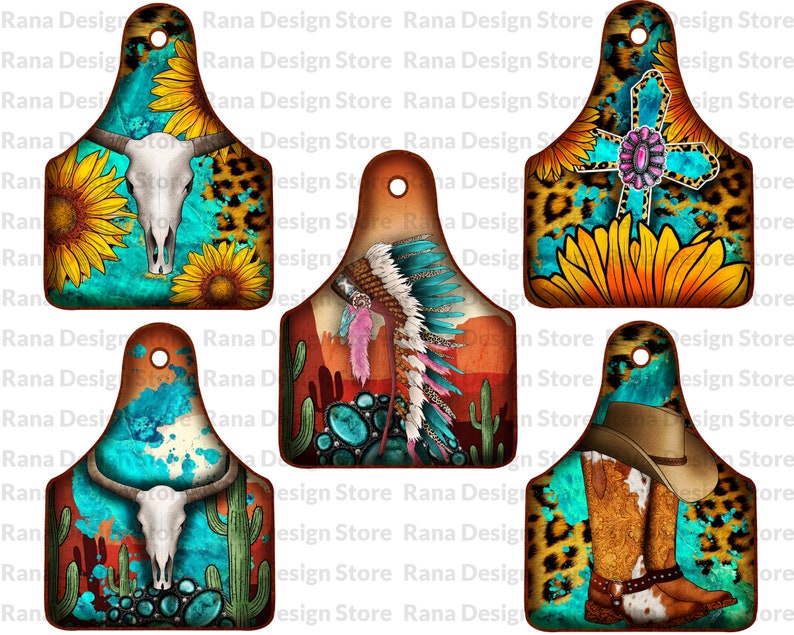 Western Cow Tag Design Bundle, Leopard Sunflower,headdress Cow Tag ...