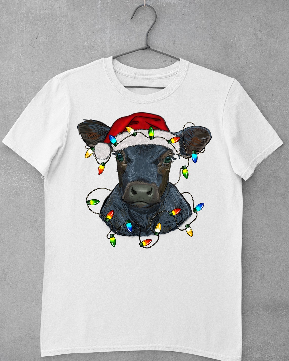 Black Angus Calf With Christmas Lights and Santa Hat Png Sublimation ...