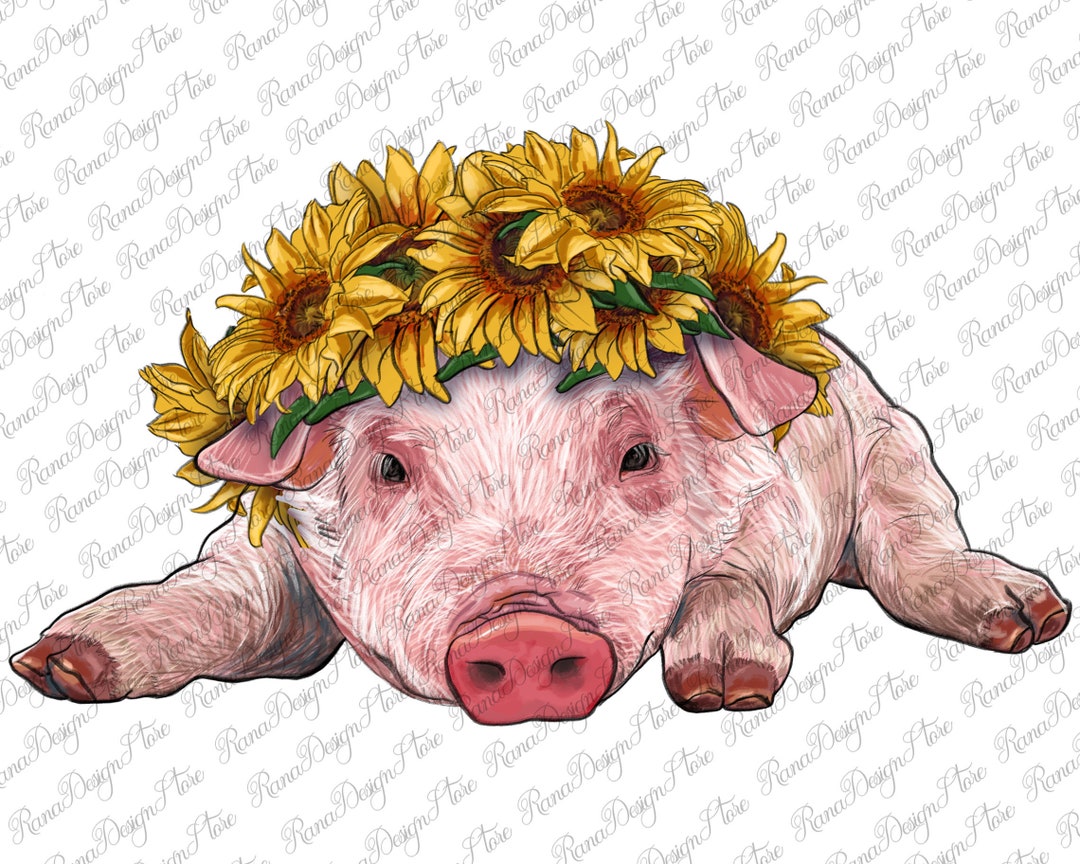 Baby Pig With Sunflower Headband Png Sublimation Design,baby Pig Png ...
