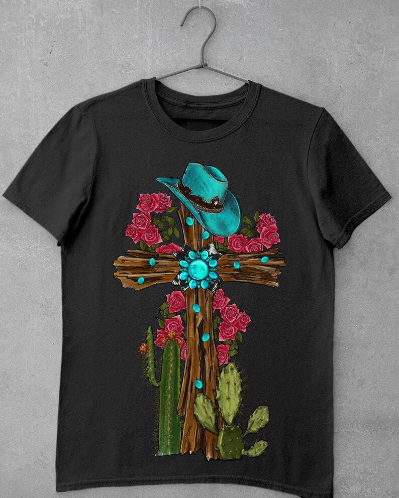 Gemstone Cross With Cactus and Cowboy Hat Png Cross Png | Etsy
