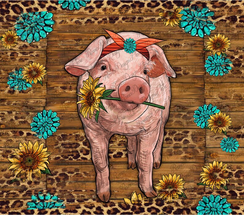 Sunflower Gemstone Pig Baby 20oz Skinny Tumbler Png Sublimation Design ...