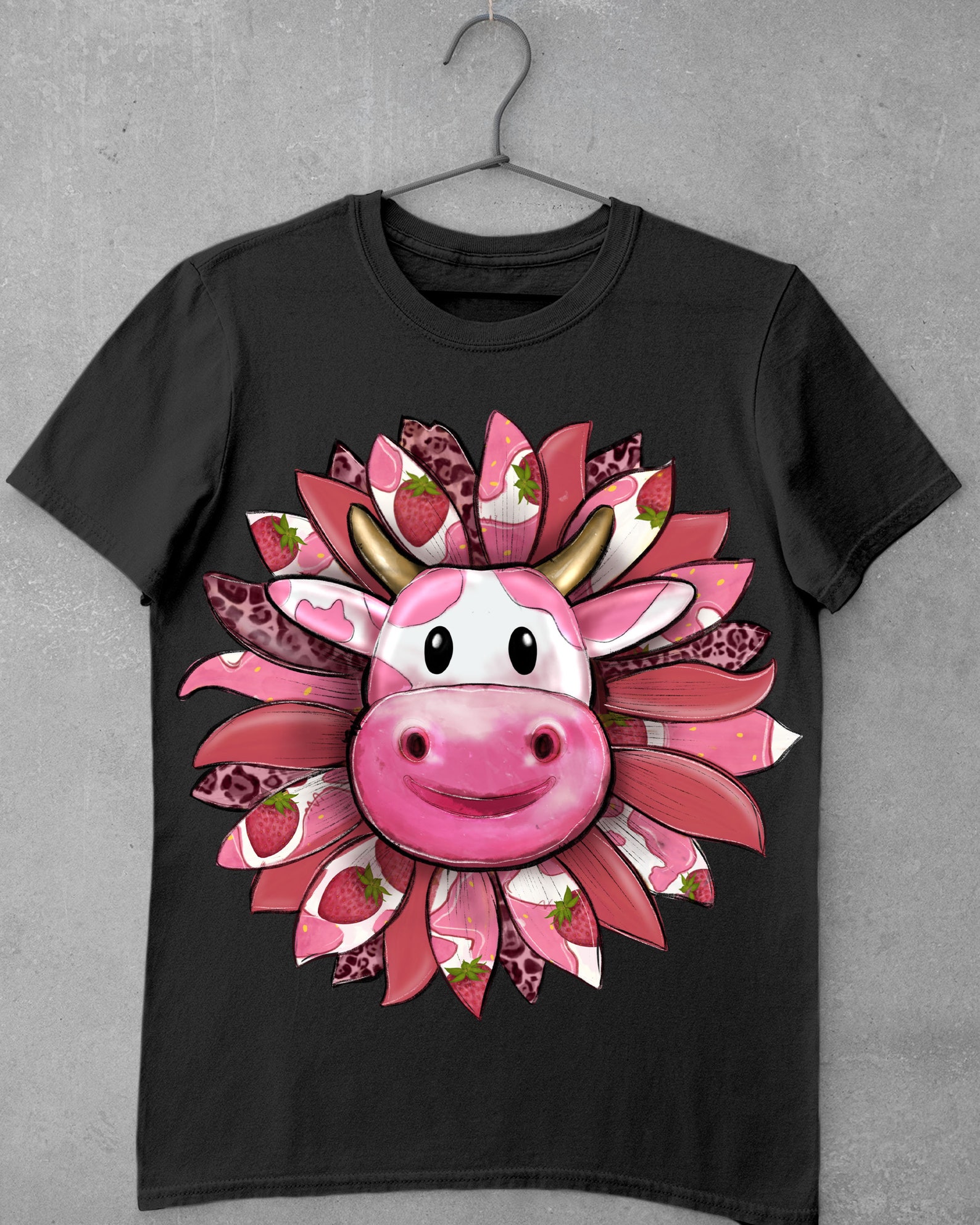 Strawberry Milkshake Cow Sunflower Png Sublimation Design Cow - Etsy