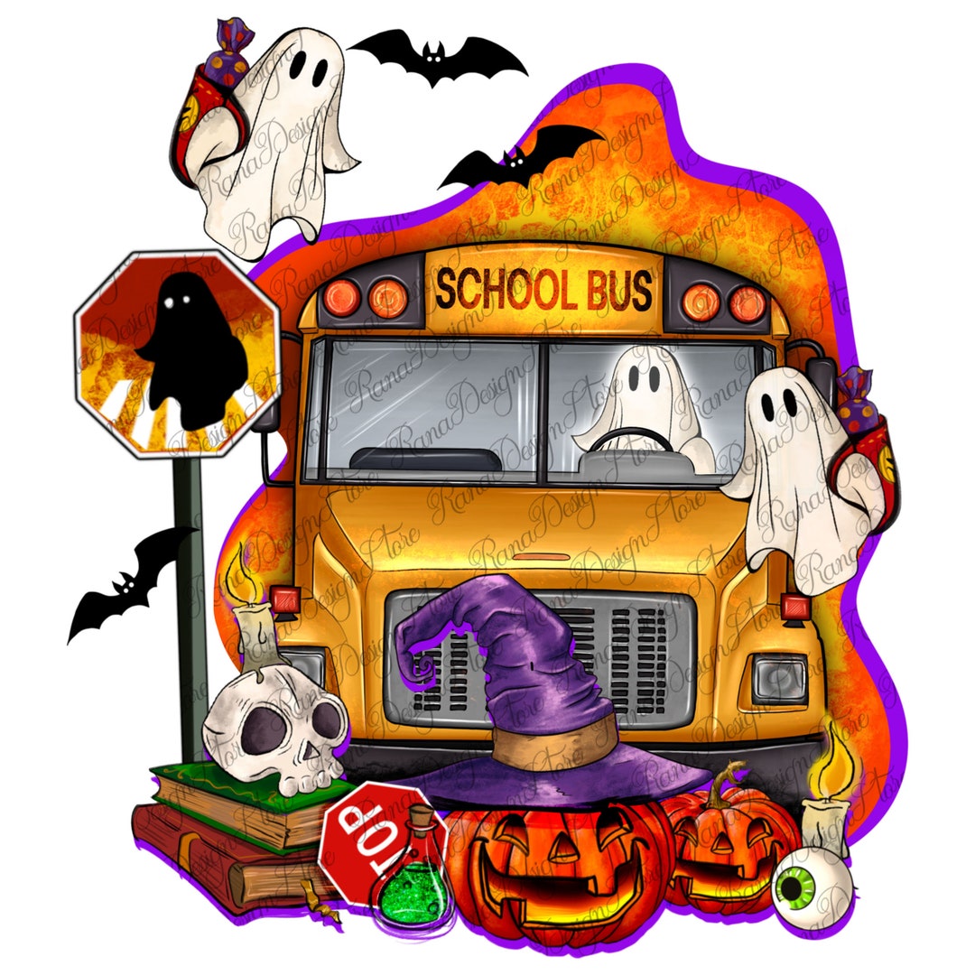 Halloween School Bus Png Sublimation Design Download, Back to School ...