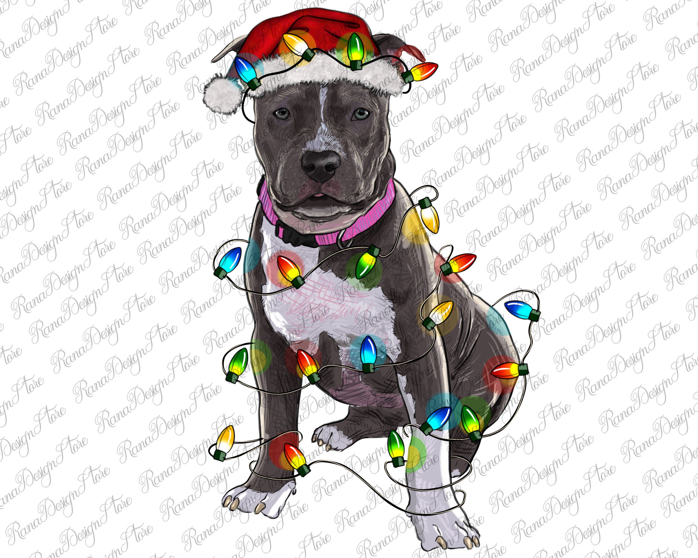 Pitbull With Christmas Lights Png Sublimation Design - Etsy