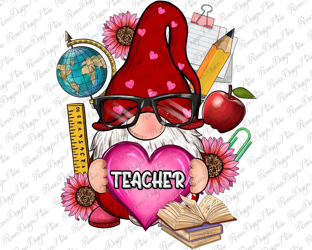 Valentine's Day Teacher Gnome Png Sublimation Design Download ...