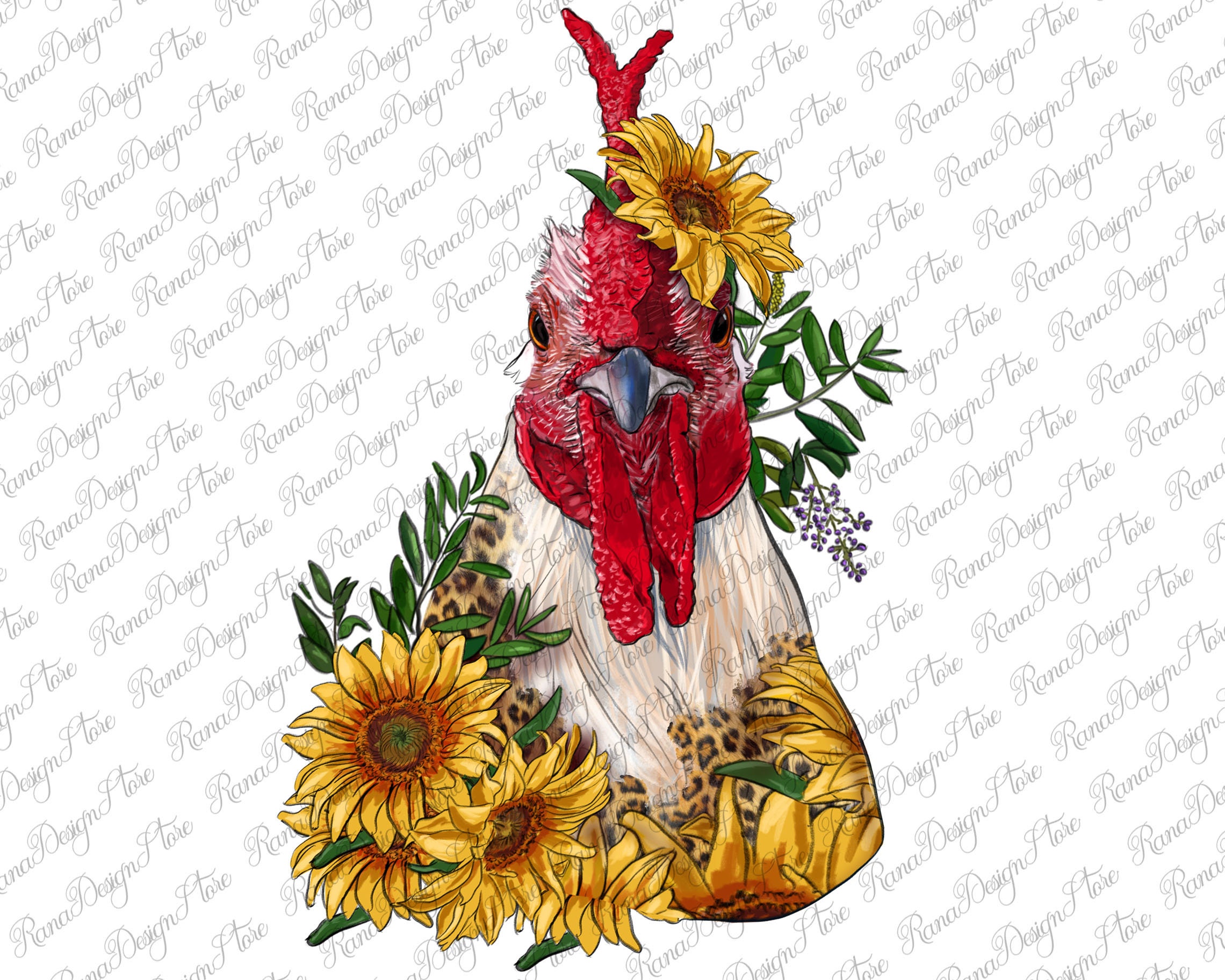 Sunflower Leopard Rooster Png Sublimation Design Rooster Png - Etsy
