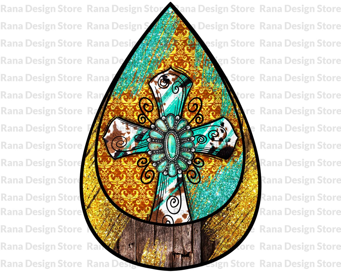 Western Teardrop Cross Earring Design Bundle, Cowhide, Turquoise ...