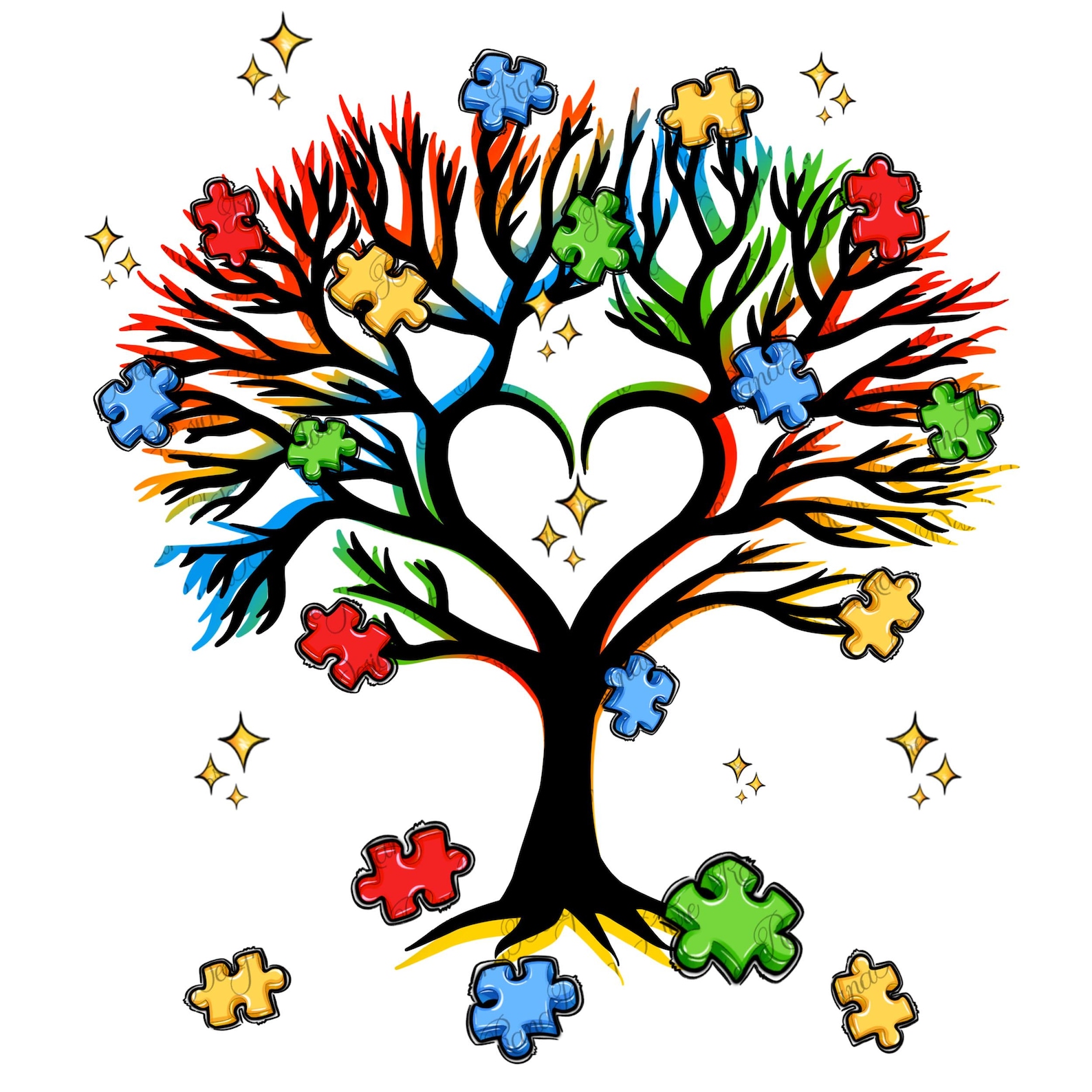 Autism Puzzle Tree Png Sublimation Design Download, Autism Awareness ...
