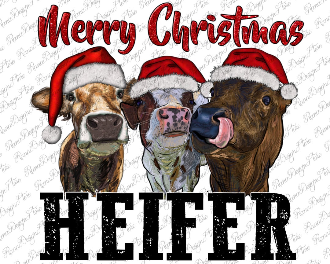 Merry Christmas Heifers Png Sublimation Design, Xmas Heifer Png, Black ...