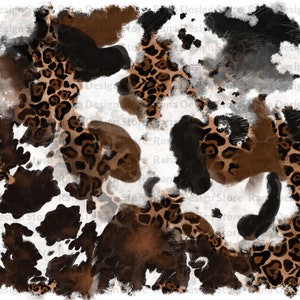 Watercolor Cowhide and Leopard Background Png, Cowhide Png, Digital ...