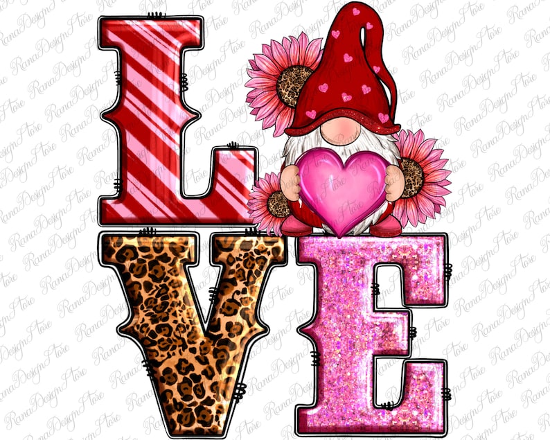 Love Valentine's Day Gnome Png Sublimation Design - Etsy