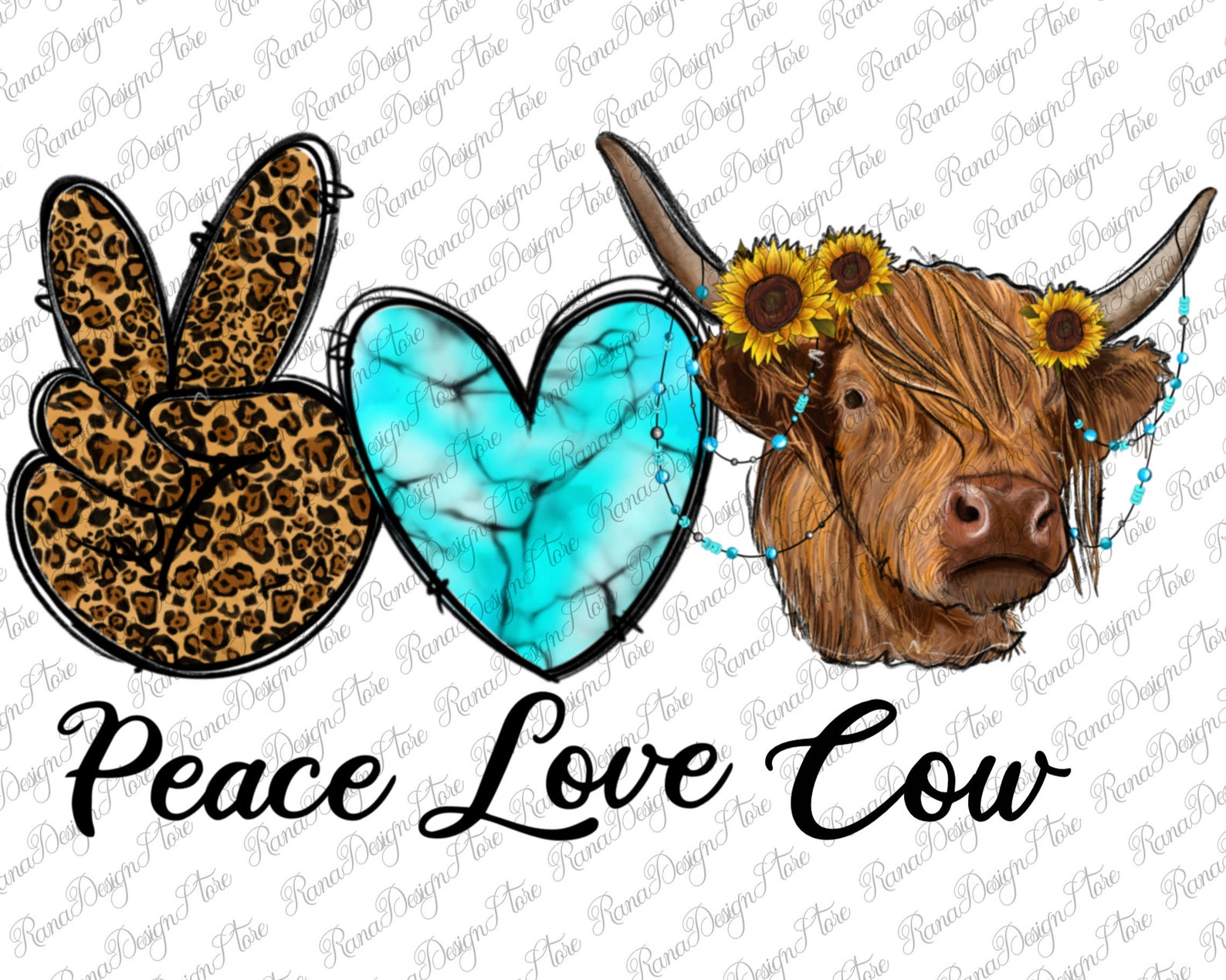 Peace Love Cow Png Sublimation Design Western Cow Png - Etsy
