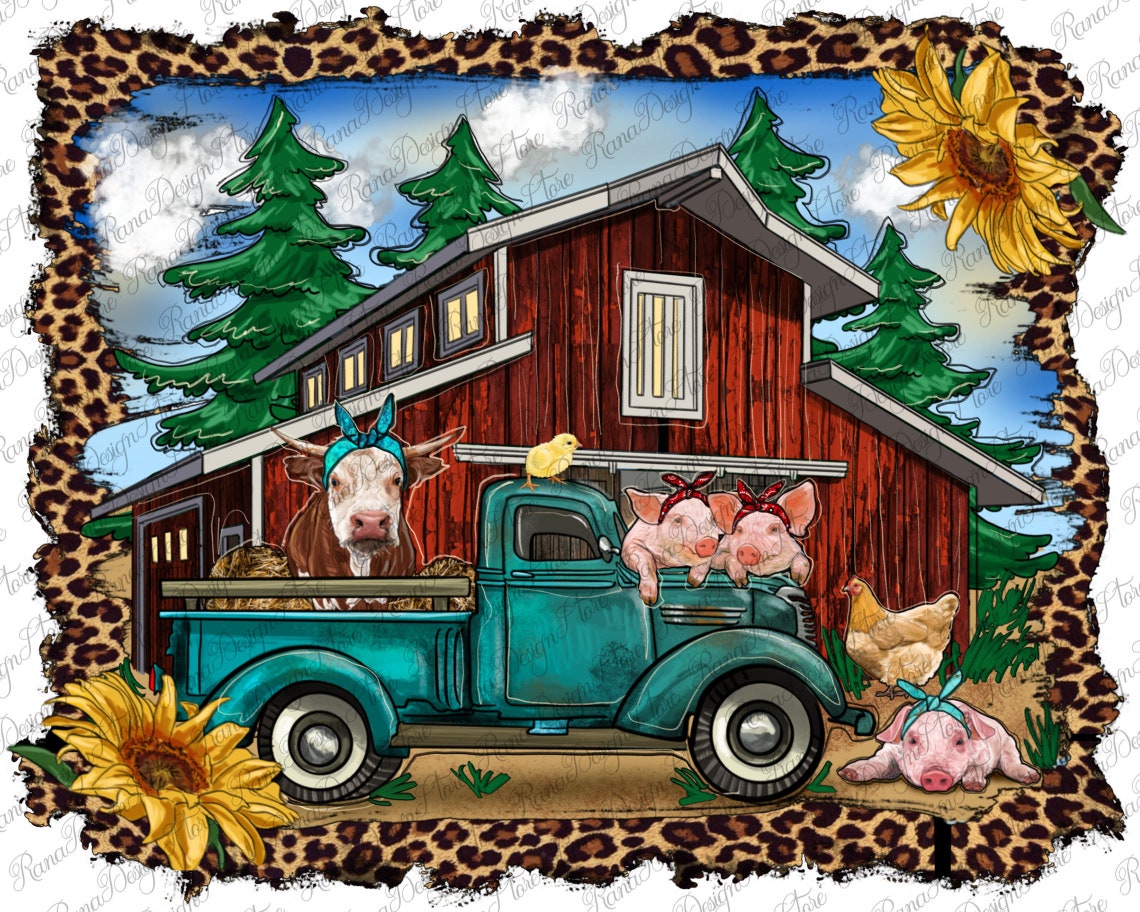 Western Barn With Farm Animals Distressed Background Western - Etsy