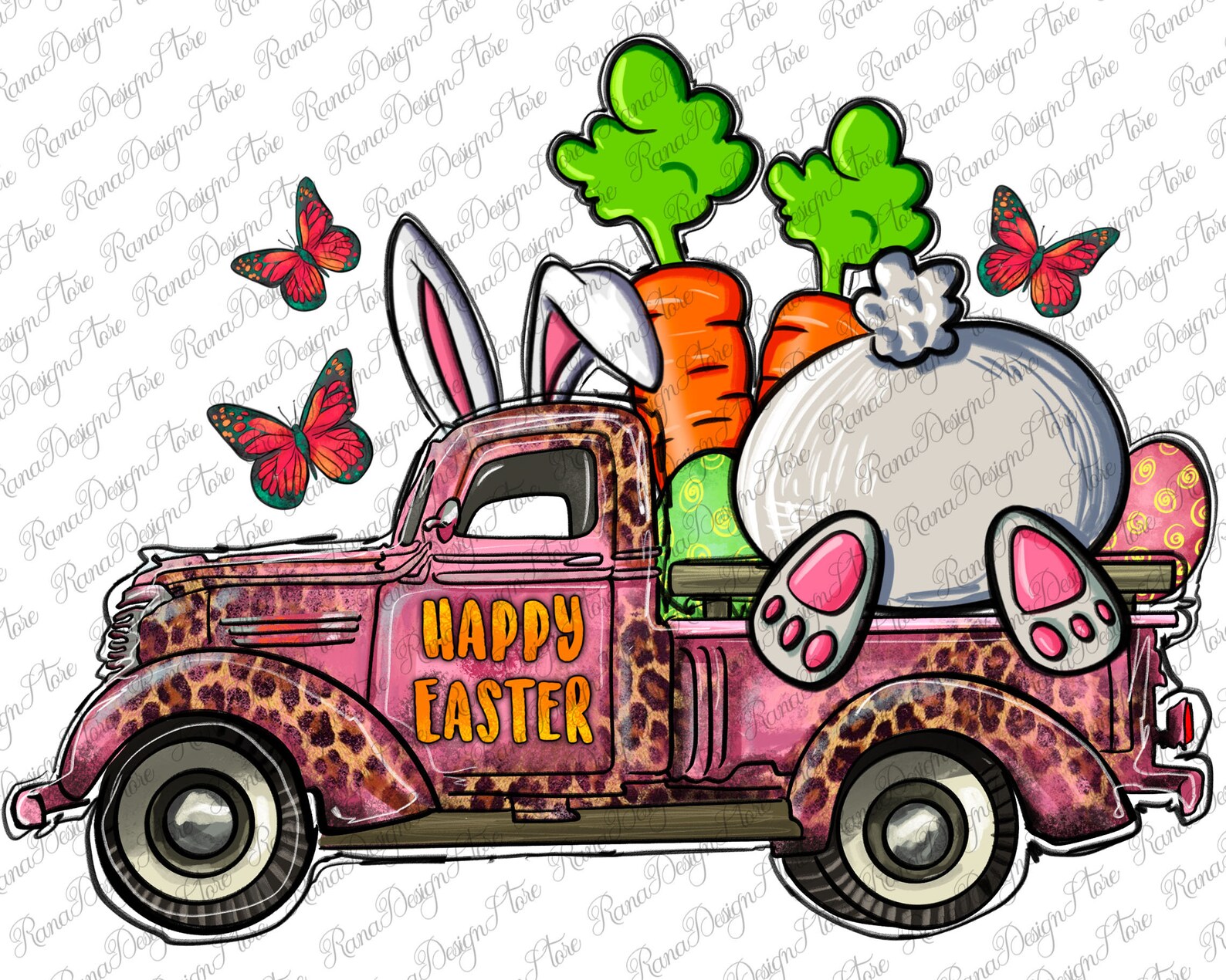 Happy Easter Pink Truck With Bunny Png Sublimation Design - Etsy
