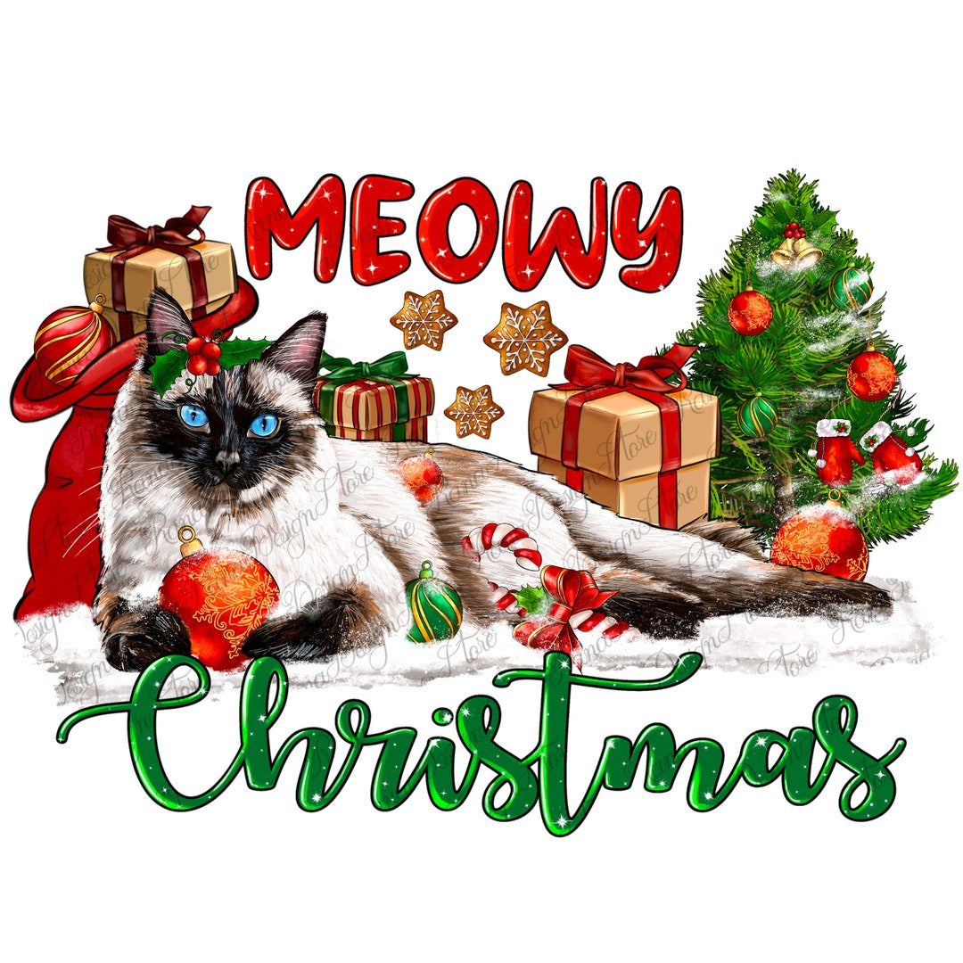 Siamese Cat Meowy Christmas Png Sublimation Design Download, Christmas ...