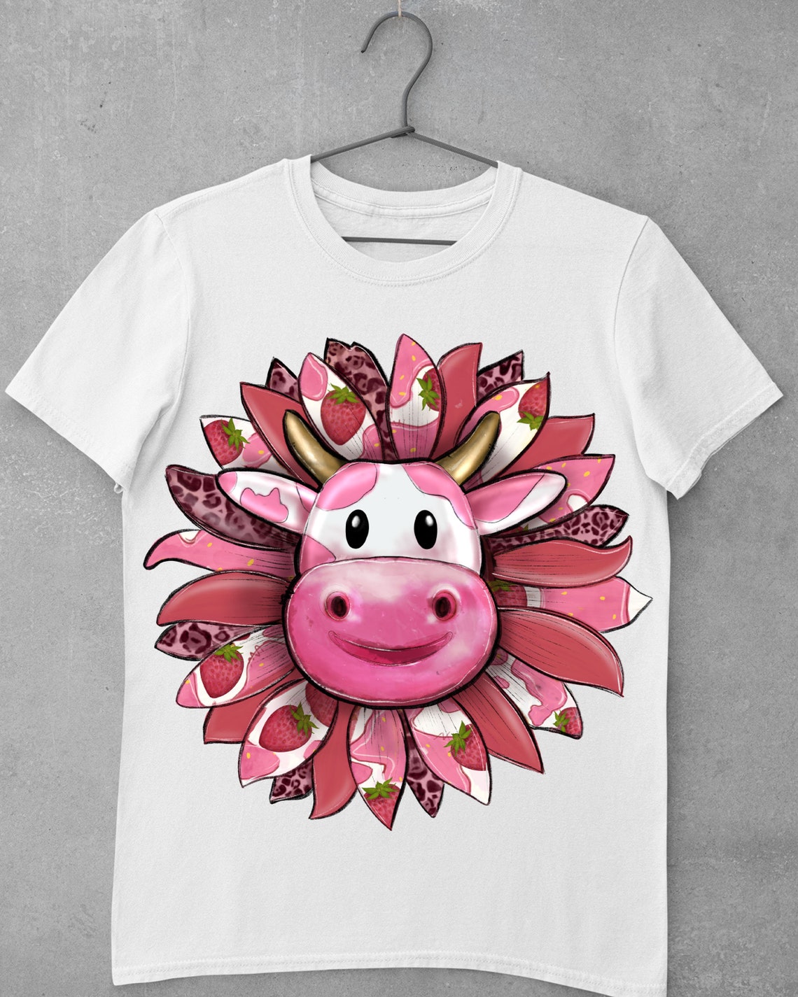 Strawberry Milkshake Cow Sunflower Png Sublimation Design Cow - Etsy